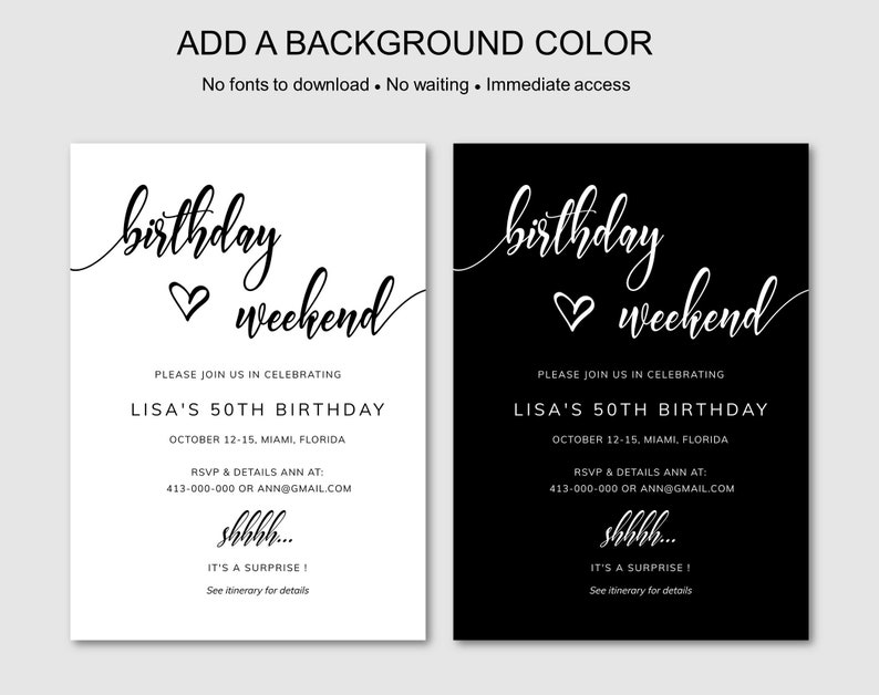 Editable Birthday Weekend Itinerary Template (instant Download) - Etsy
