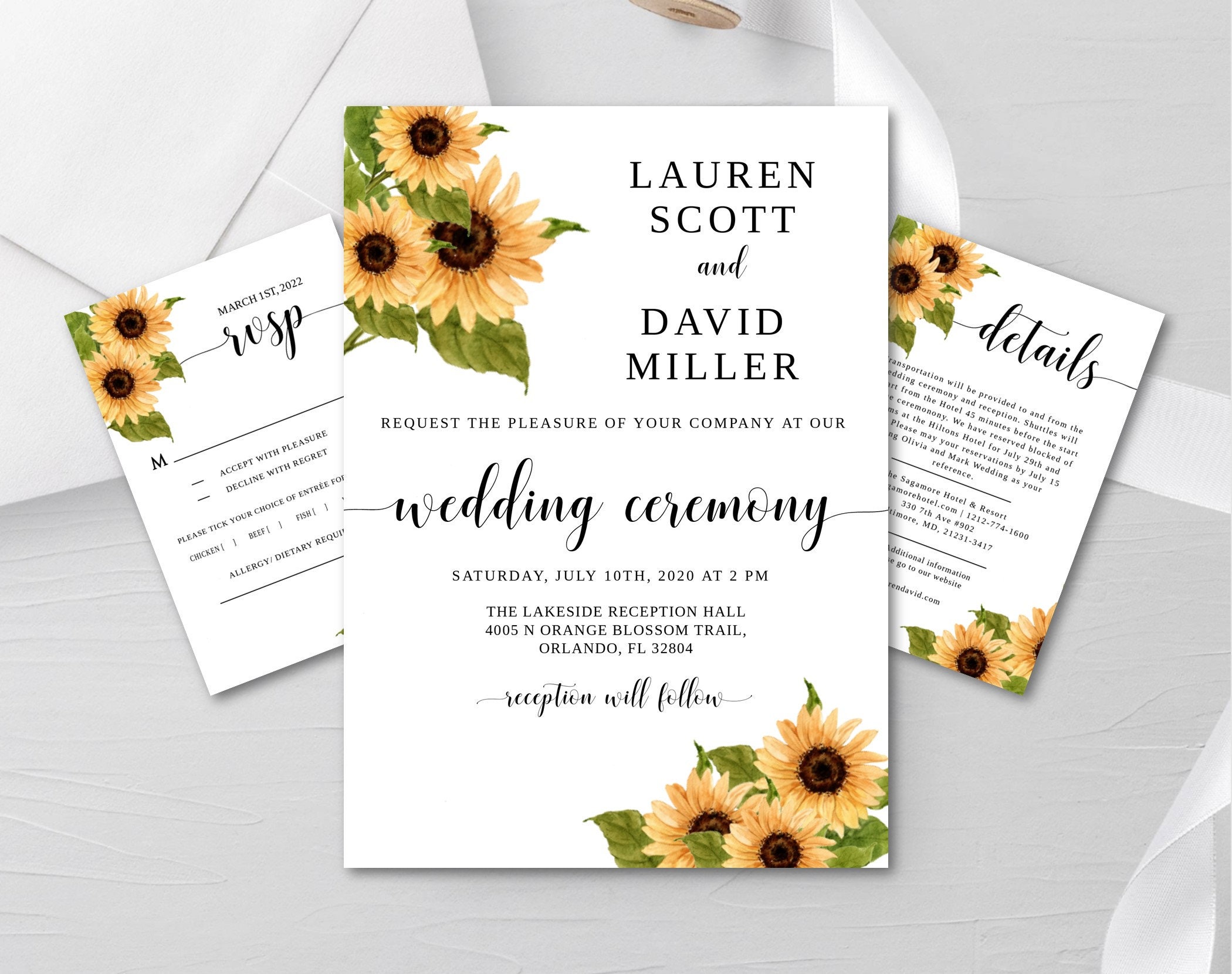 Sunflower Wedding Invitation Template Printable Rustic | Etsy