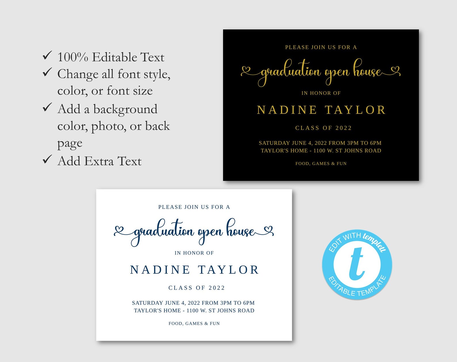 Graduation Open House Invitation Template: 2026 Modern Calligraphy ...