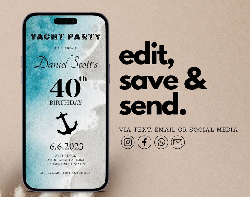 Beach Party Yacht Party Invitation Template SMS Invitation - Etsy