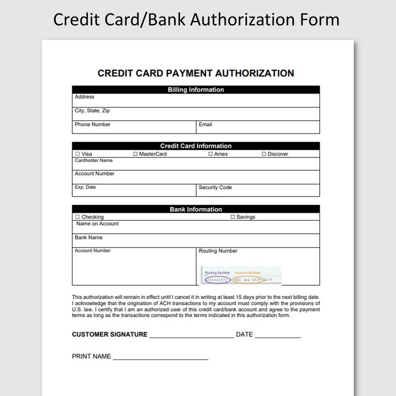 Authorization form für credit card - Etsy.de