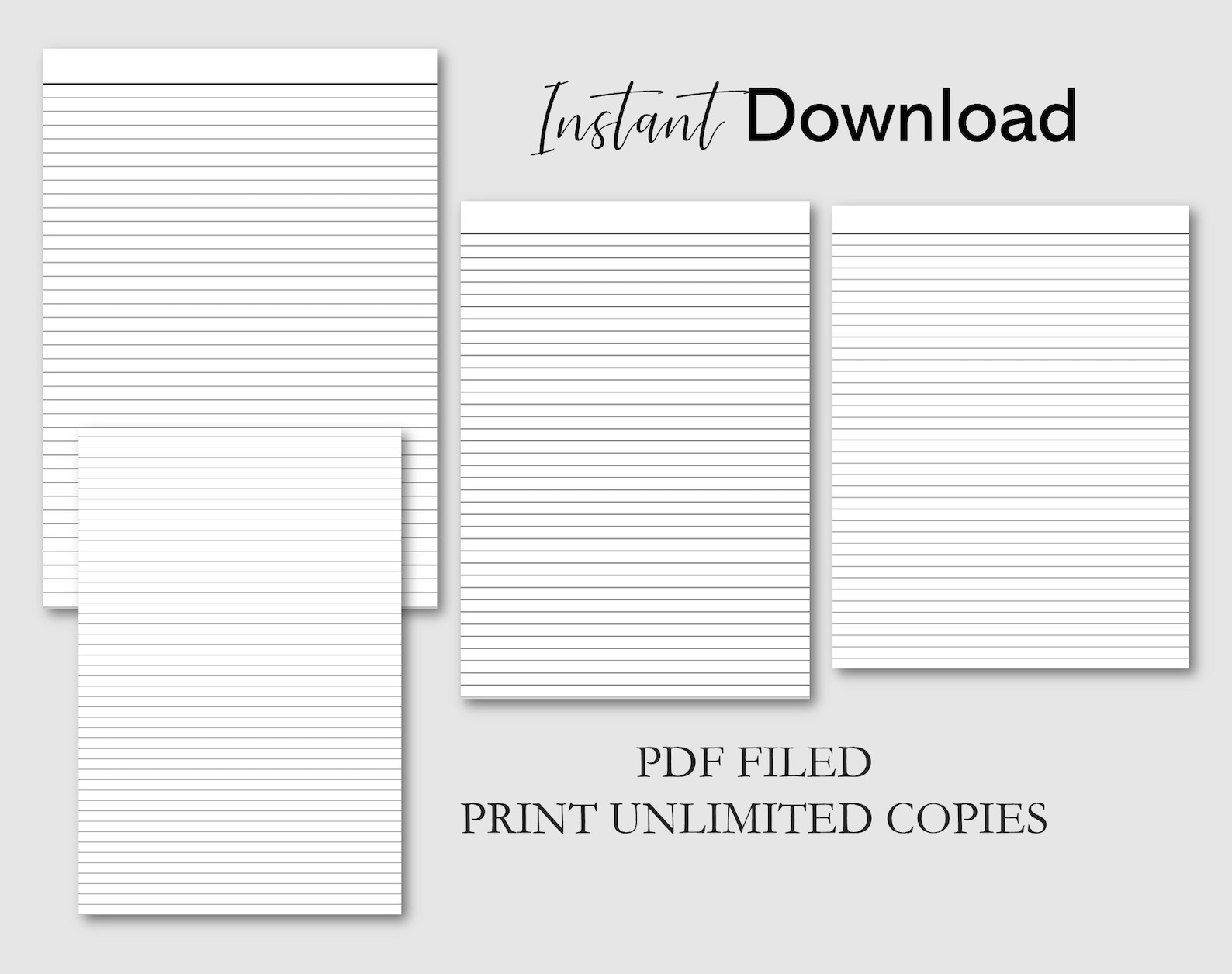 Printable Lined Paper PDF, KDP, College Ruled Paper, Digital Lined ...