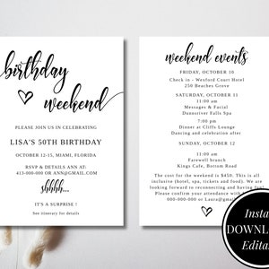 Editable Birthday Weekend Itinerary Template (instant Download) - Etsy