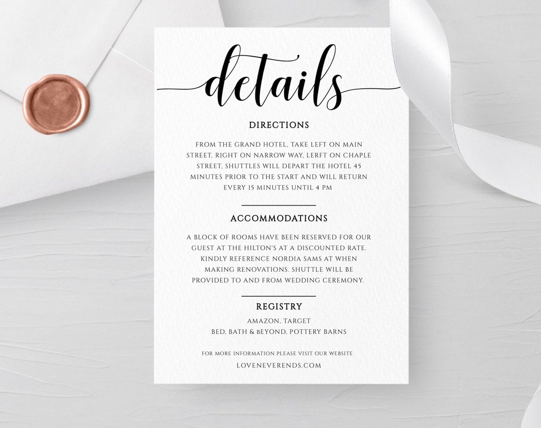 Editable Wedding Details Card Template: Minimalist Enclosure (digital ...