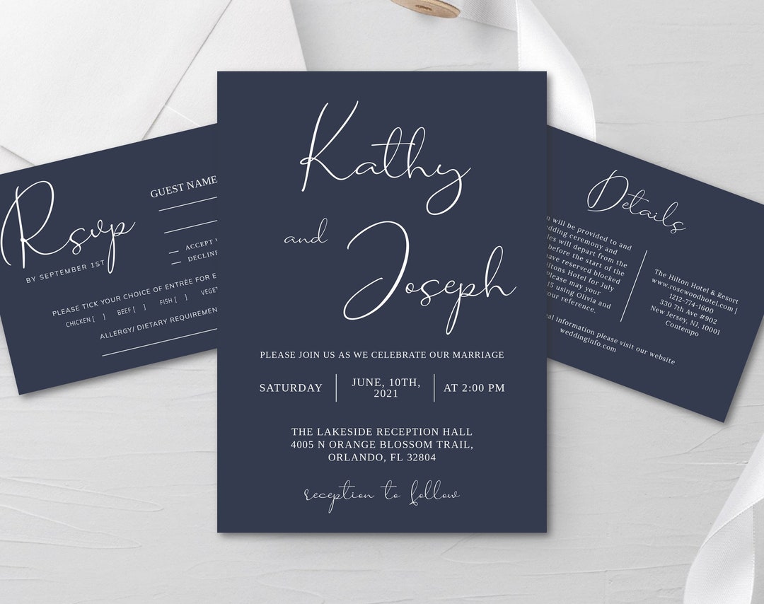 Navy Wedding Invitation Template Instant Download Rsvp & Details Cards ...