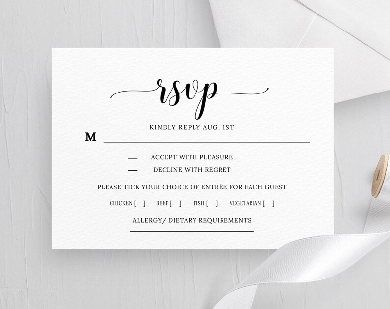 Wedding RSVP Postcard Template With Minimalist Calligraphy (instant ...