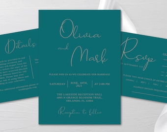 Teal Wedding Invitation - Etsy