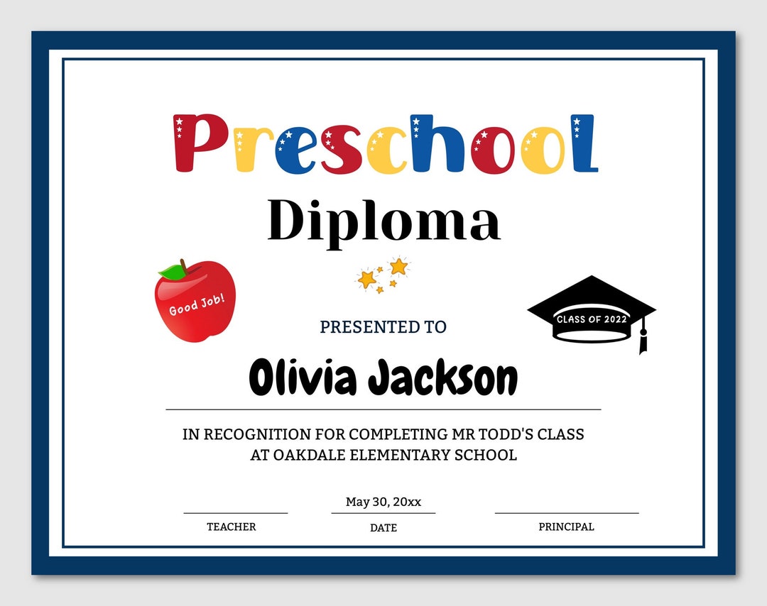 Preschool Graduation Diploma, Editable Kindergarten Certificate ...
