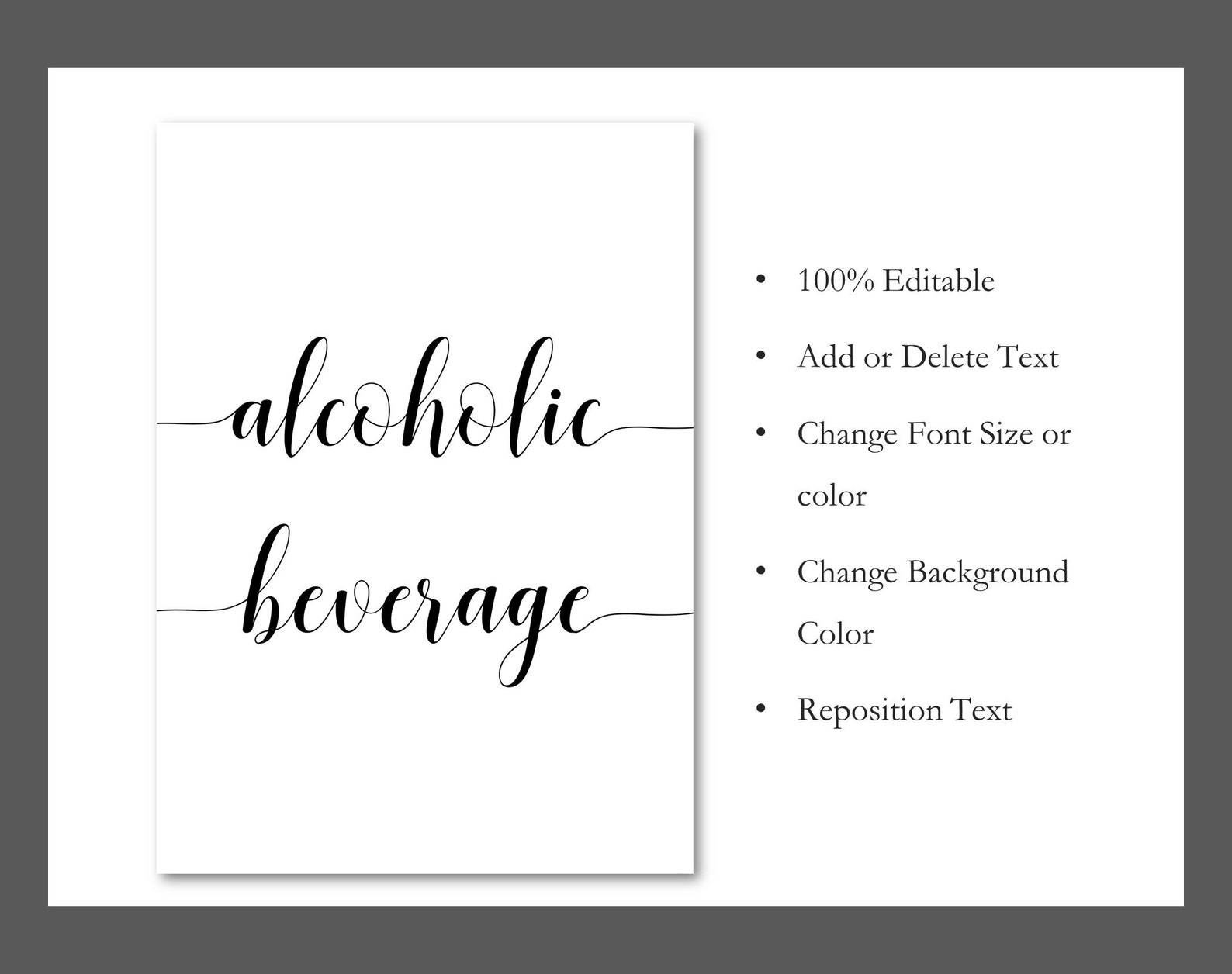 Alcoholic Beverage Sign Wedding Bar Sign Party Drink Sign - Etsy