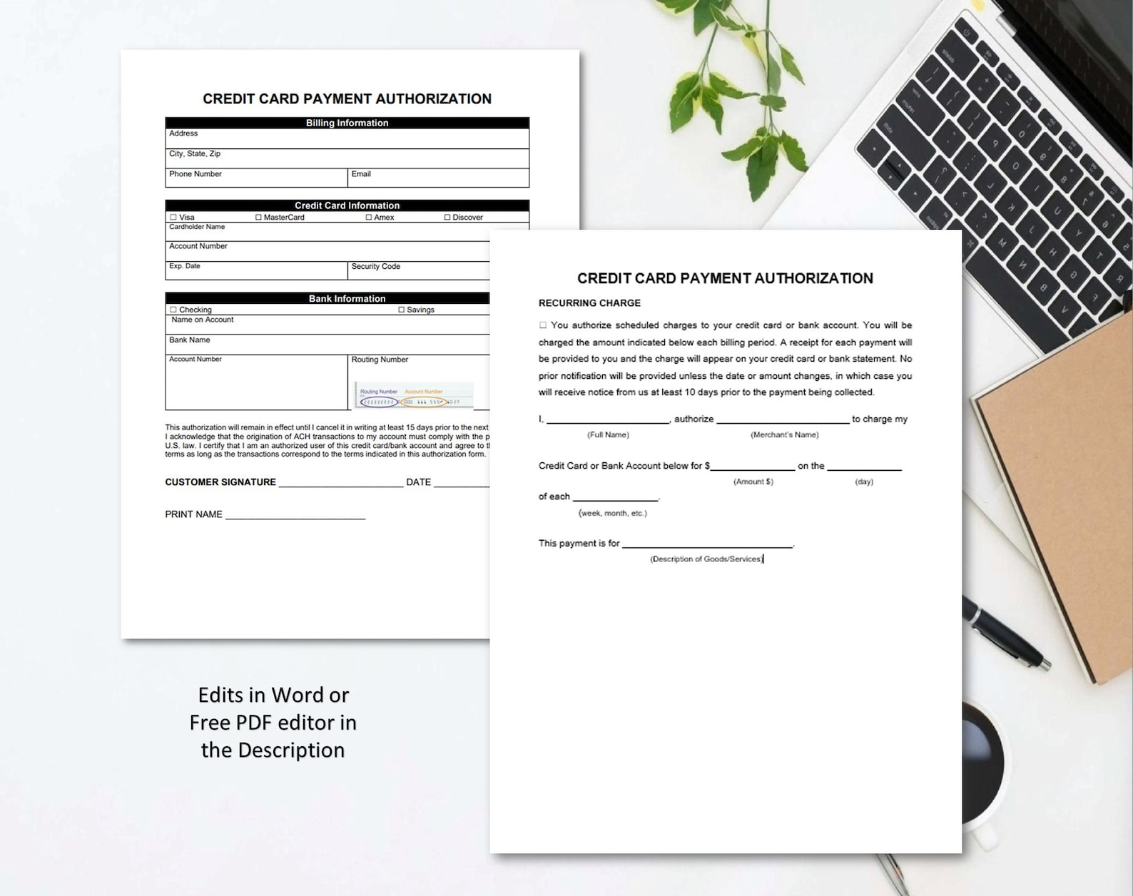 Credit Card Authorization Form: Client Intake (PDF, Word, Google Docs ...