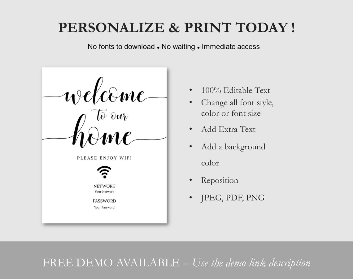 WIFI Password Sign Printable Editable Guest Wi-fi Signs - Etsy