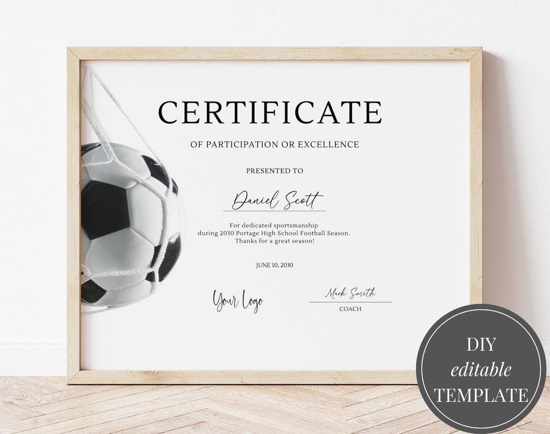 Football Award Certificates Editable Sports Award Ceremony Certificates ...