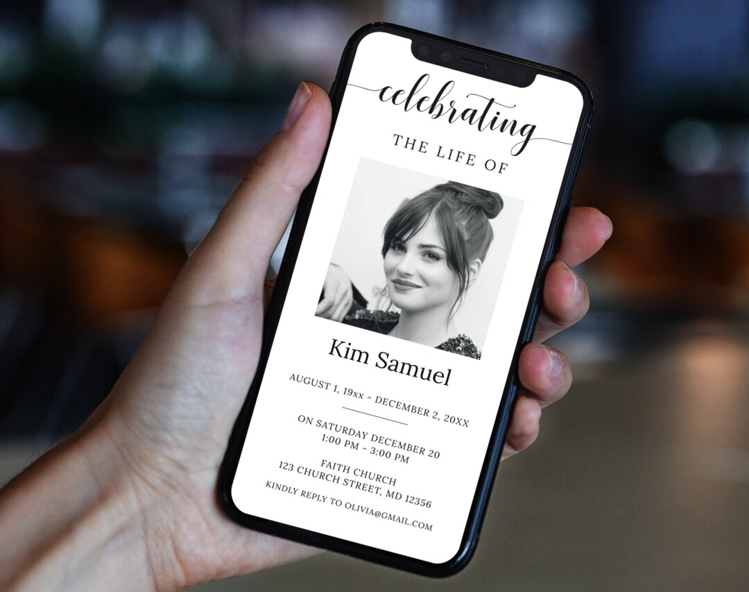 Memorial Celebration of Life Evite Text Invitation Instant Download in ...