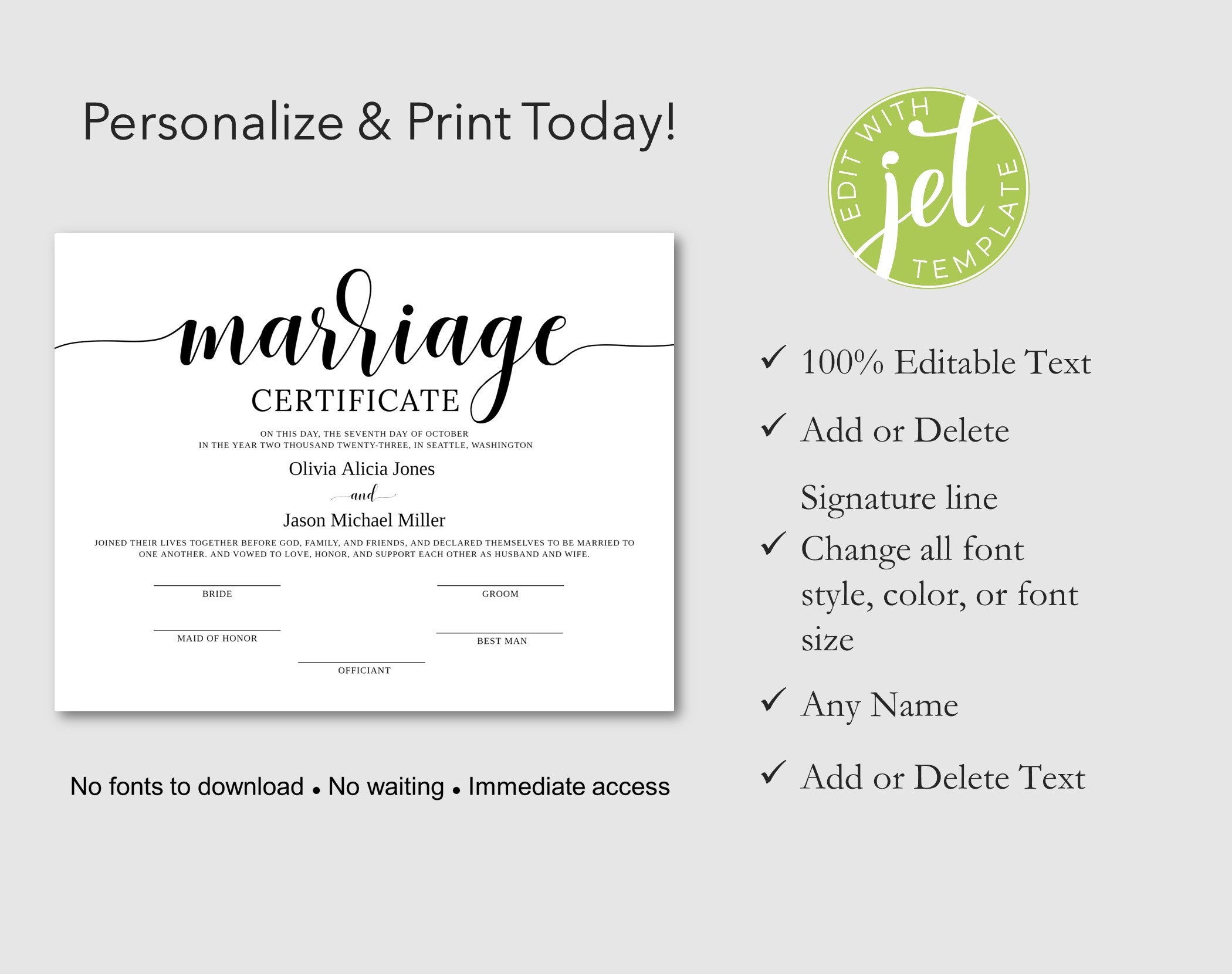 Modern Wedding Certificate Elegant Certificate of Marriage - Etsy