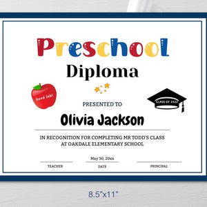 Preschool Graduation Diploma, Editable Kindergarten Certificate ...