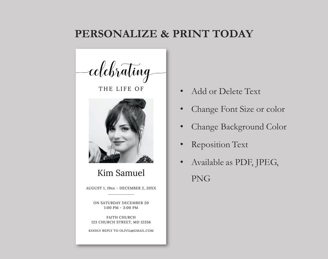 Memorial Celebration of Life Evite Text Invitation Instant - Etsy