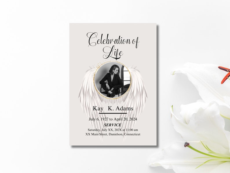 Funeral Program Angel Wings Canva Template Obituary Template ...