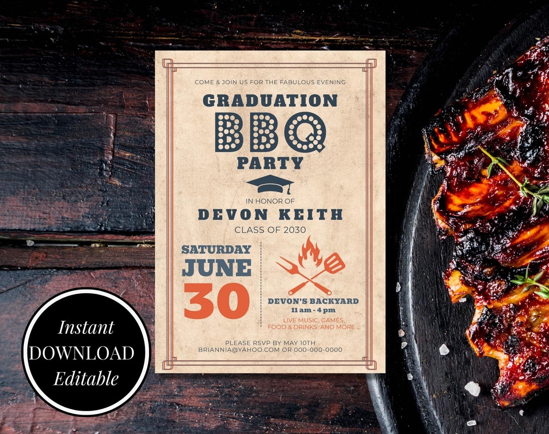 Graduation BBQ Party Invitation: Editable Cookout Template (digital ...