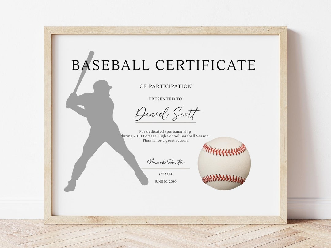 Baseball Template Instant Download Award Certificate Instant Download ...
