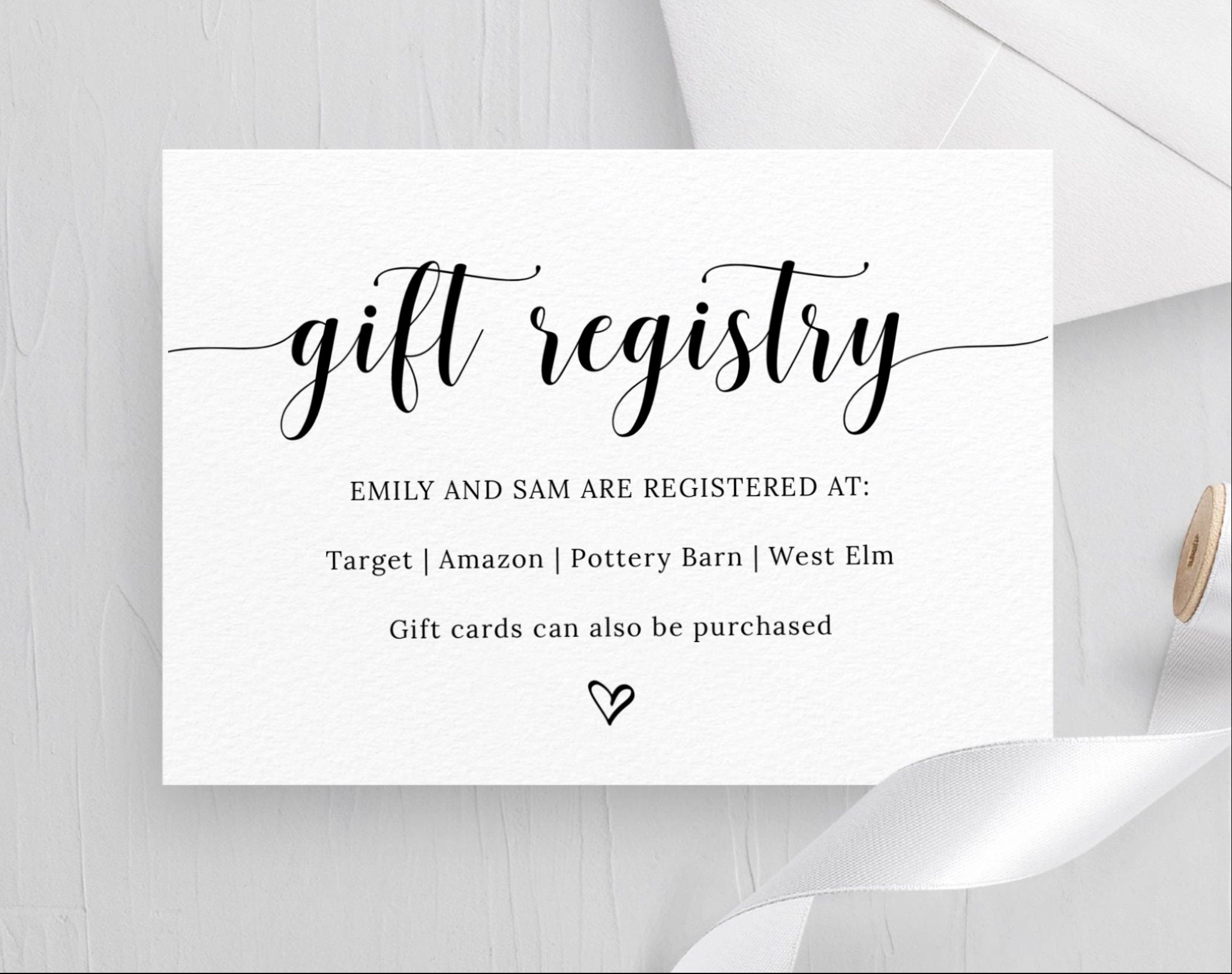 Wedding Registry Card Template, Gift Registry Card, INSTANT Download ...