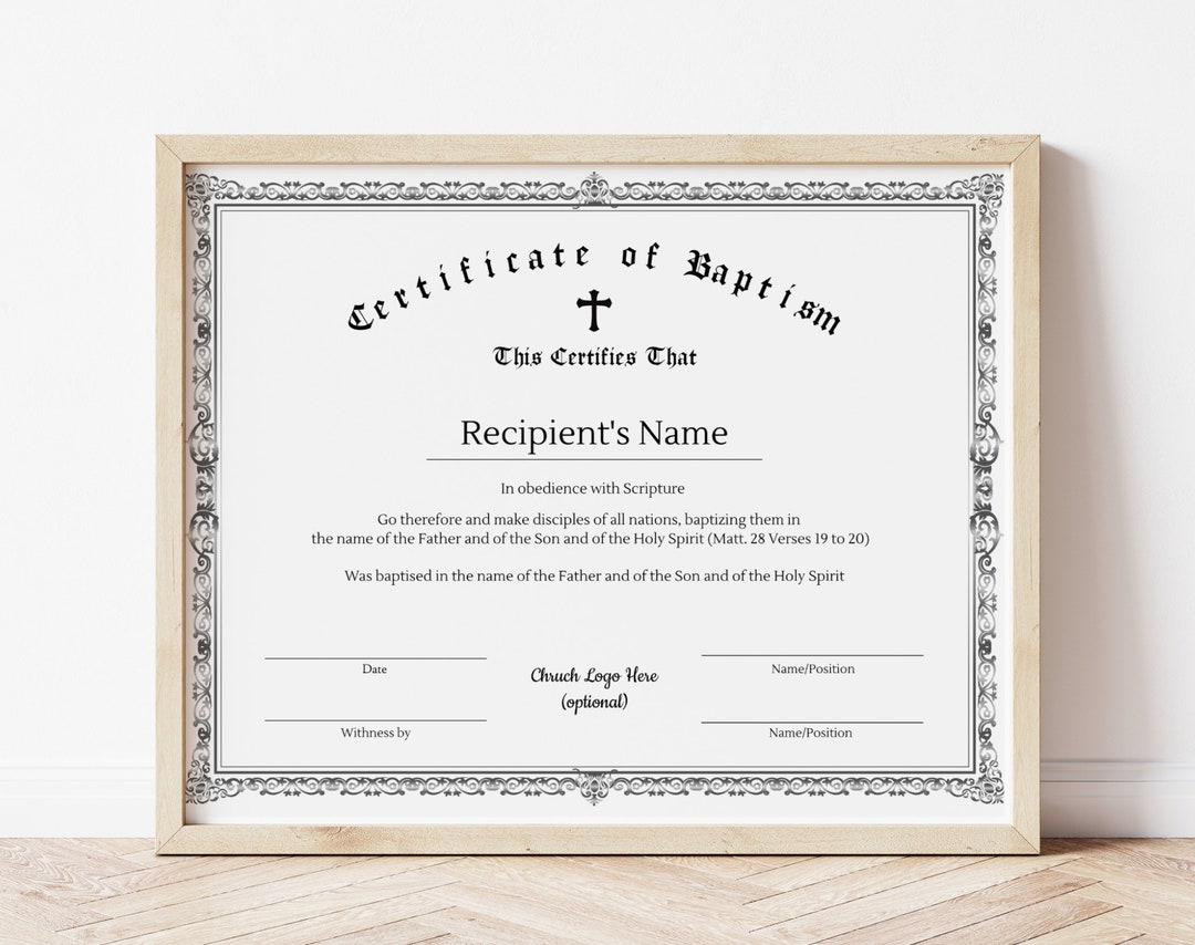 Editable Baptism Certificate Template: Printable Church Keepsake ...