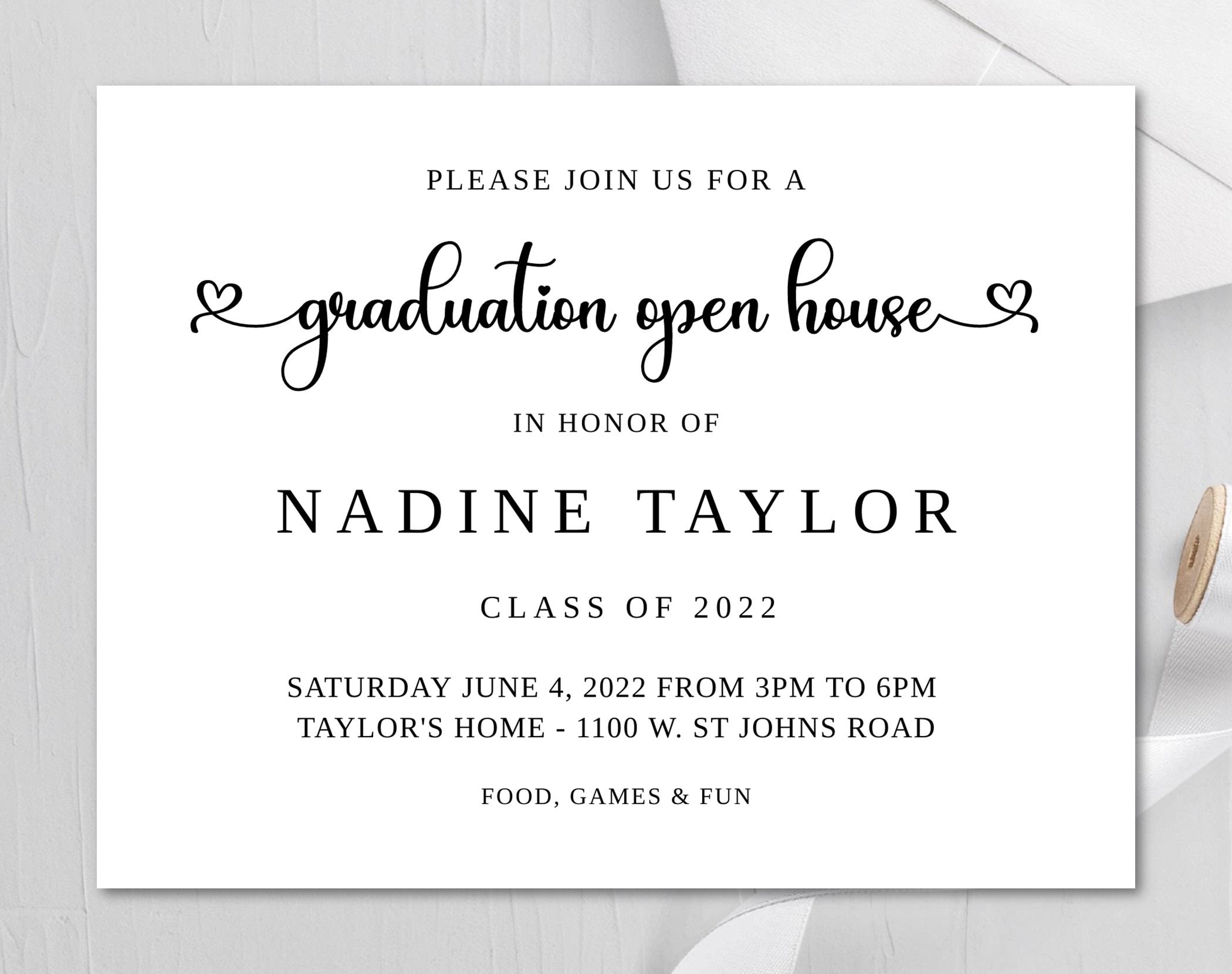 Graduation Open House Invitation Template: 2026 Modern Calligraphy ...