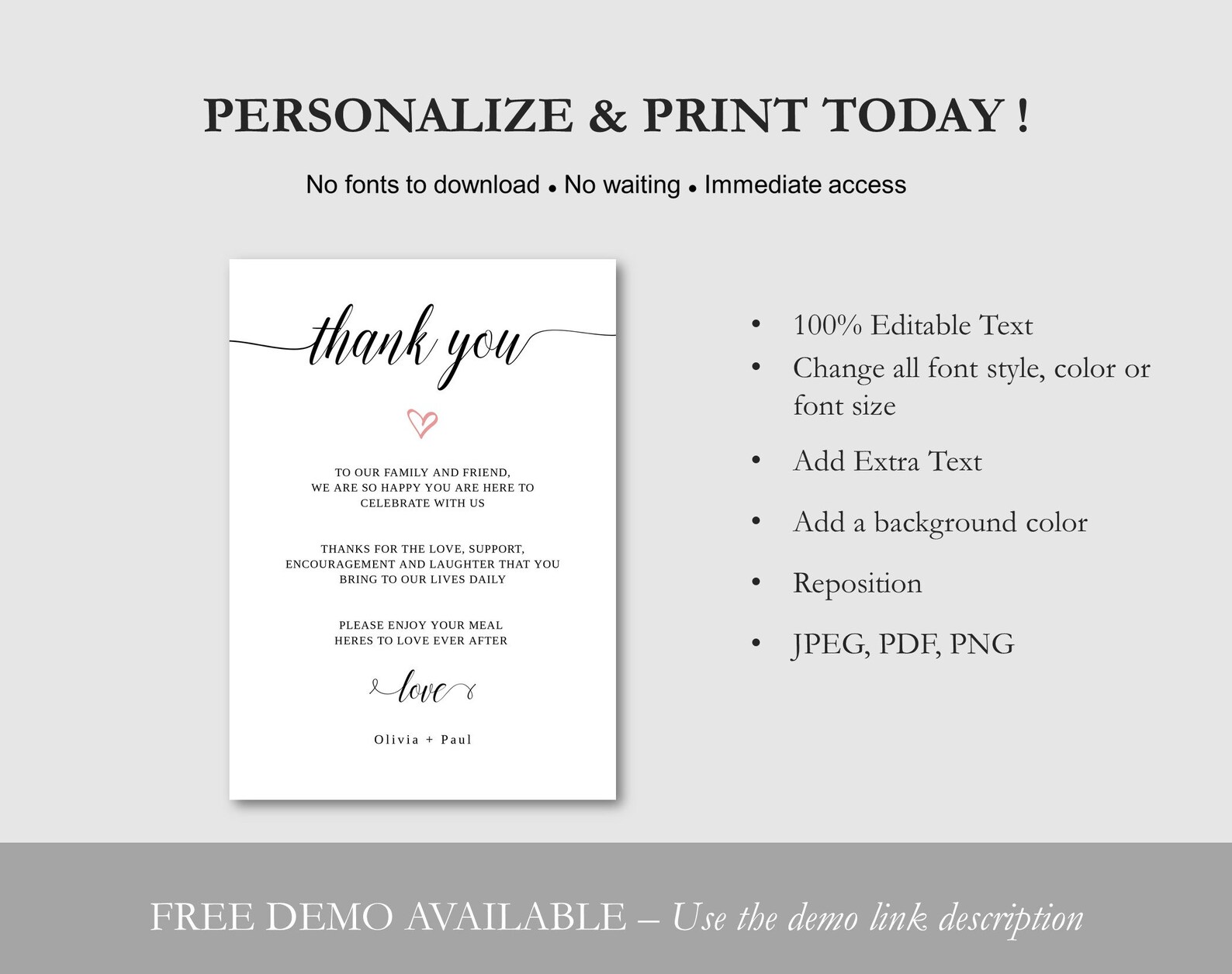 Wedding Thank You Note Bridal Shower Thank You Cards Digital - Etsy