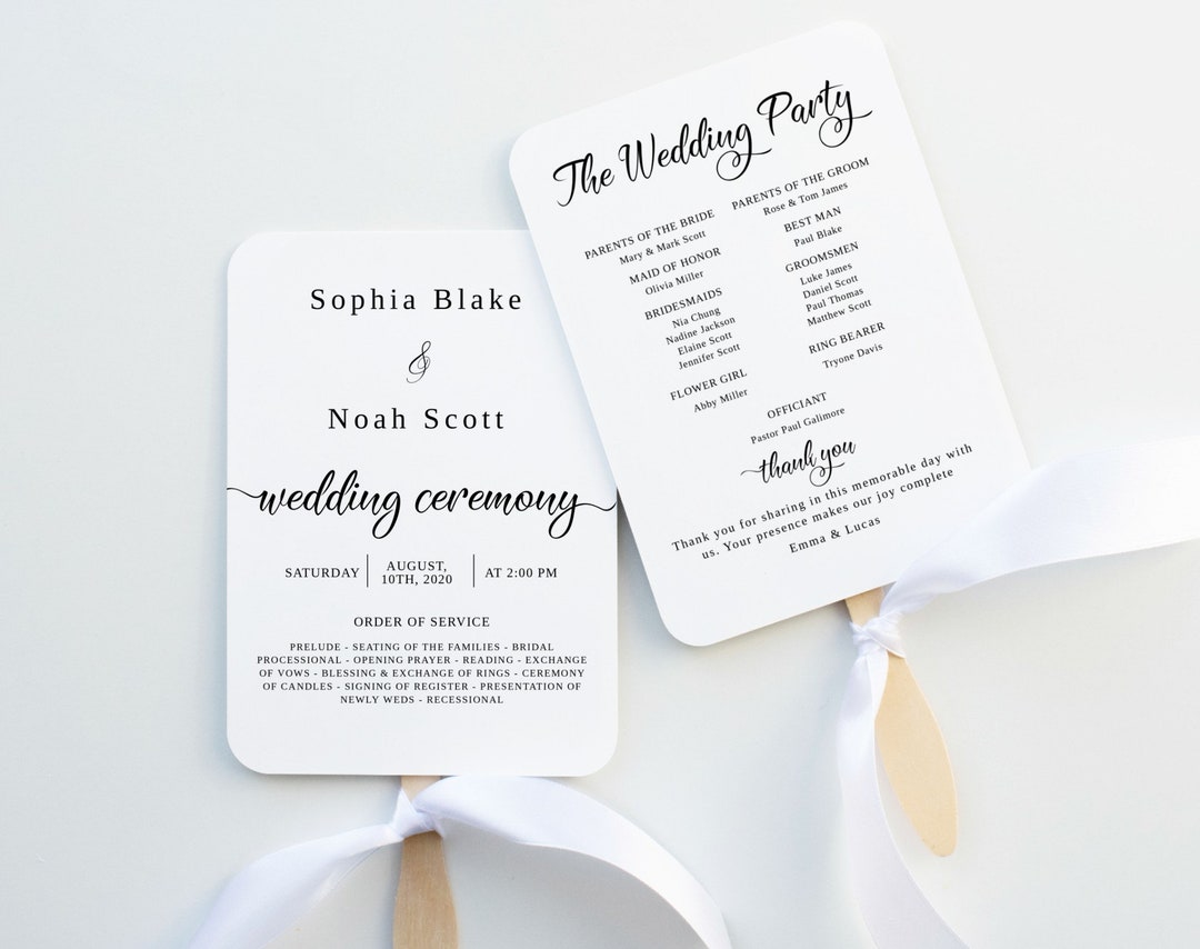 Editable Wedding Program Fan Template, Modern Calligraphy, Instant ...