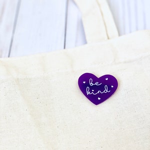 Be Kind Pins, Purple Heart Acrylic Brooch, Rainbow and Cloud Wooden Pin ...