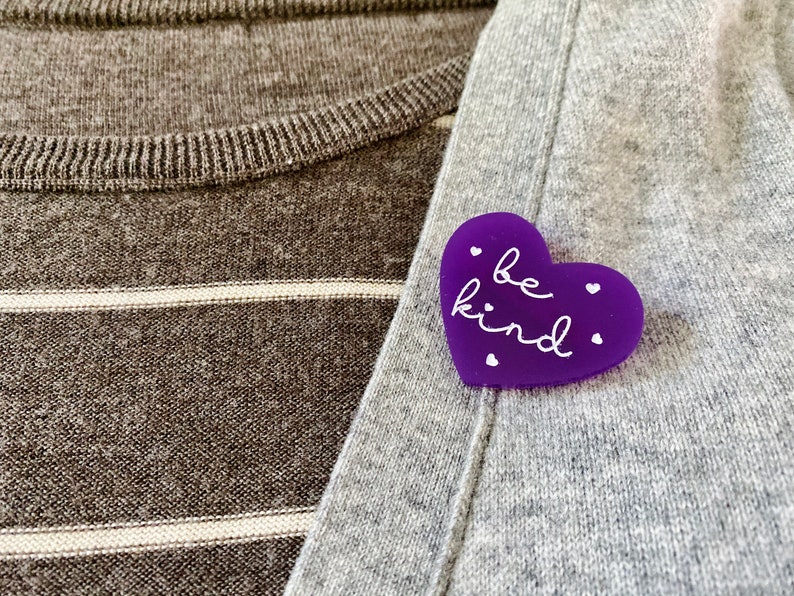 Be Kind Pins, Purple Heart Acrylic Brooch, Rainbow and Cloud Wooden Pin ...