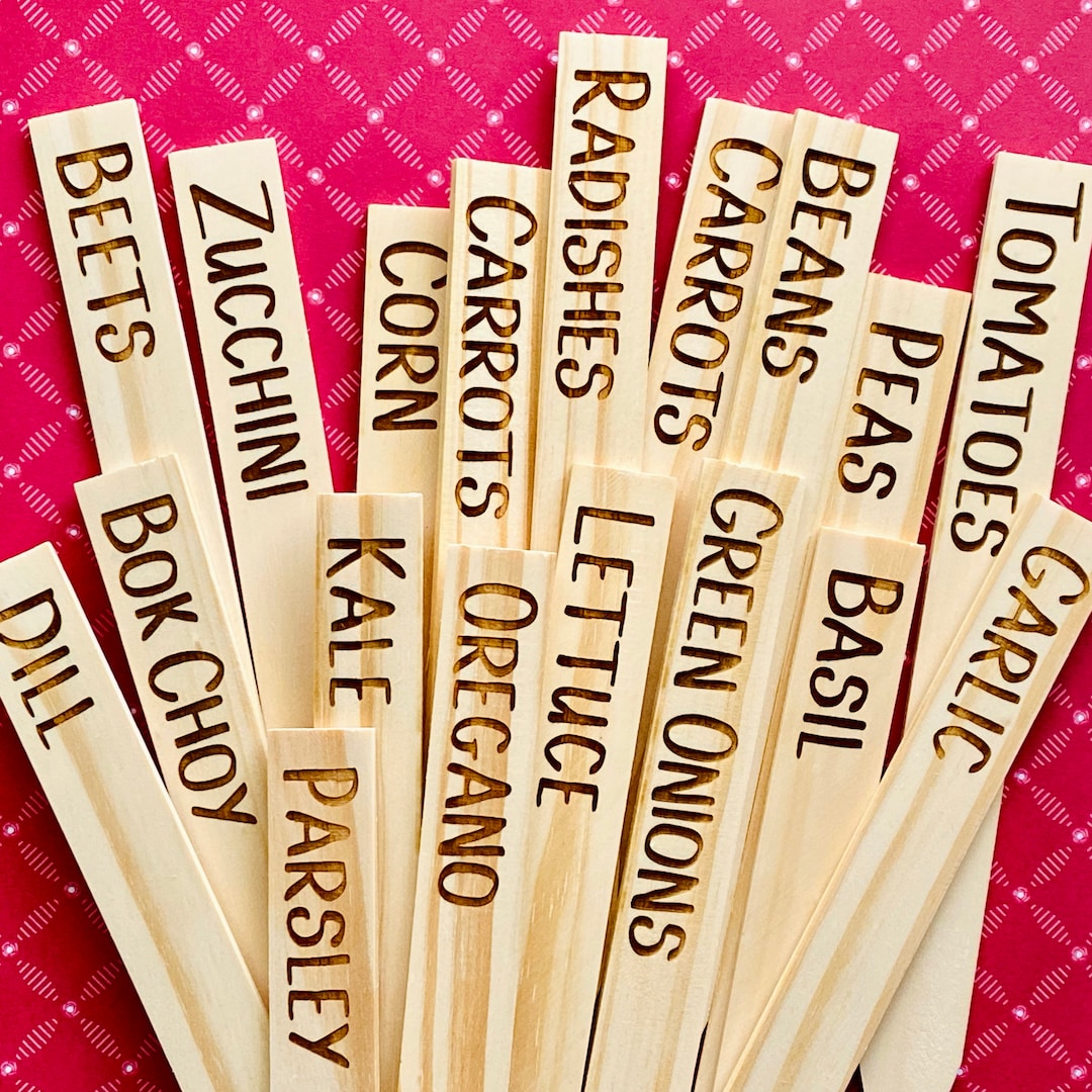 Wood Garden Stake Set, 10" Personalized Vegetable & Plant Labels ...