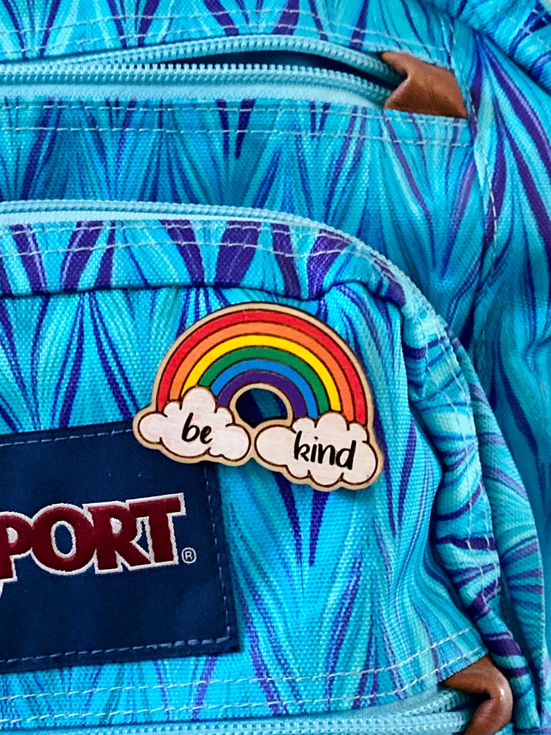 Be Kind Pins, Purple Heart Acrylic Brooch, Rainbow and Cloud Wooden Pin ...