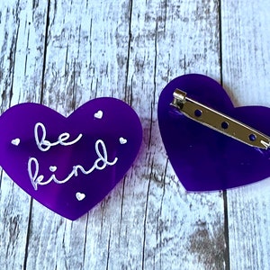 Be Kind Pins, Purple Heart Acrylic Brooch, Rainbow and Cloud Wooden Pin ...