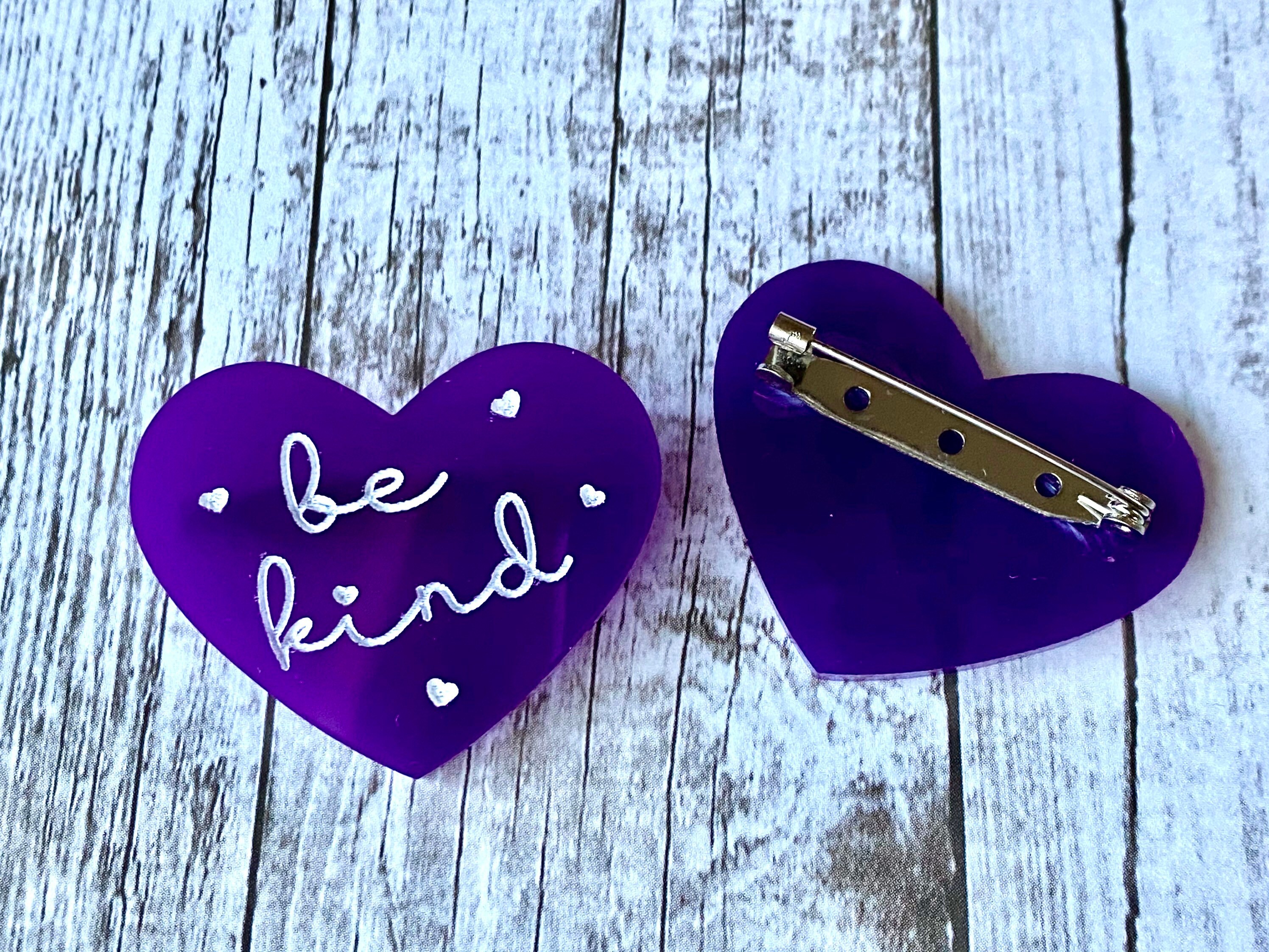 Be Kind Pins, Purple Heart Acrylic Brooch, Rainbow and Cloud Wooden Pin ...