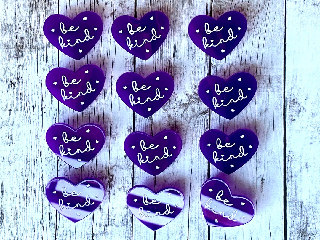 Be Kind Pins, Purple Heart Acrylic Brooch, Rainbow and Cloud Wooden Pin ...