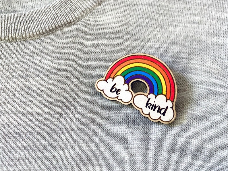 Be Kind Pins Purple Heart Acrylic Brooch Rainbow and Cloud | Etsy