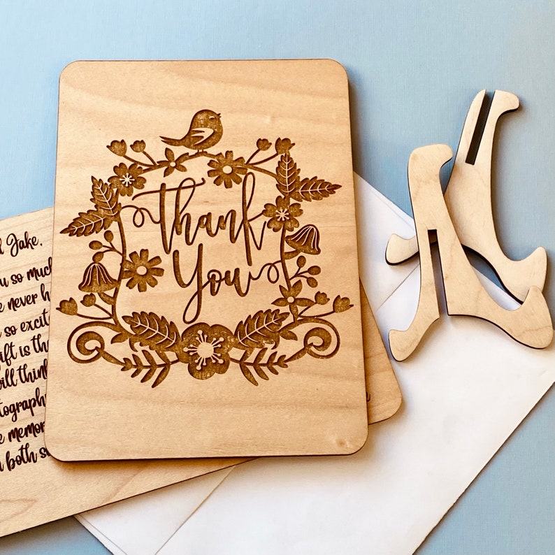 Wood Thank You Card 11 Beautiful Floral Designs to Choose | Etsy