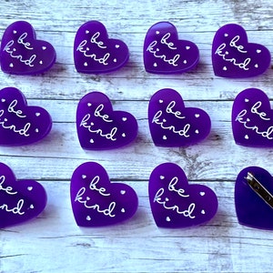 Be Kind Pins, Purple Heart Acrylic Brooch, Rainbow and Cloud Wooden Pin ...