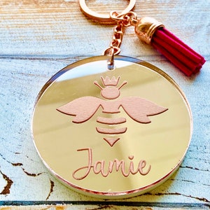 Queen Bee Keychain, Rose Gold Personalized Keychain, Beautiful Gift for ...