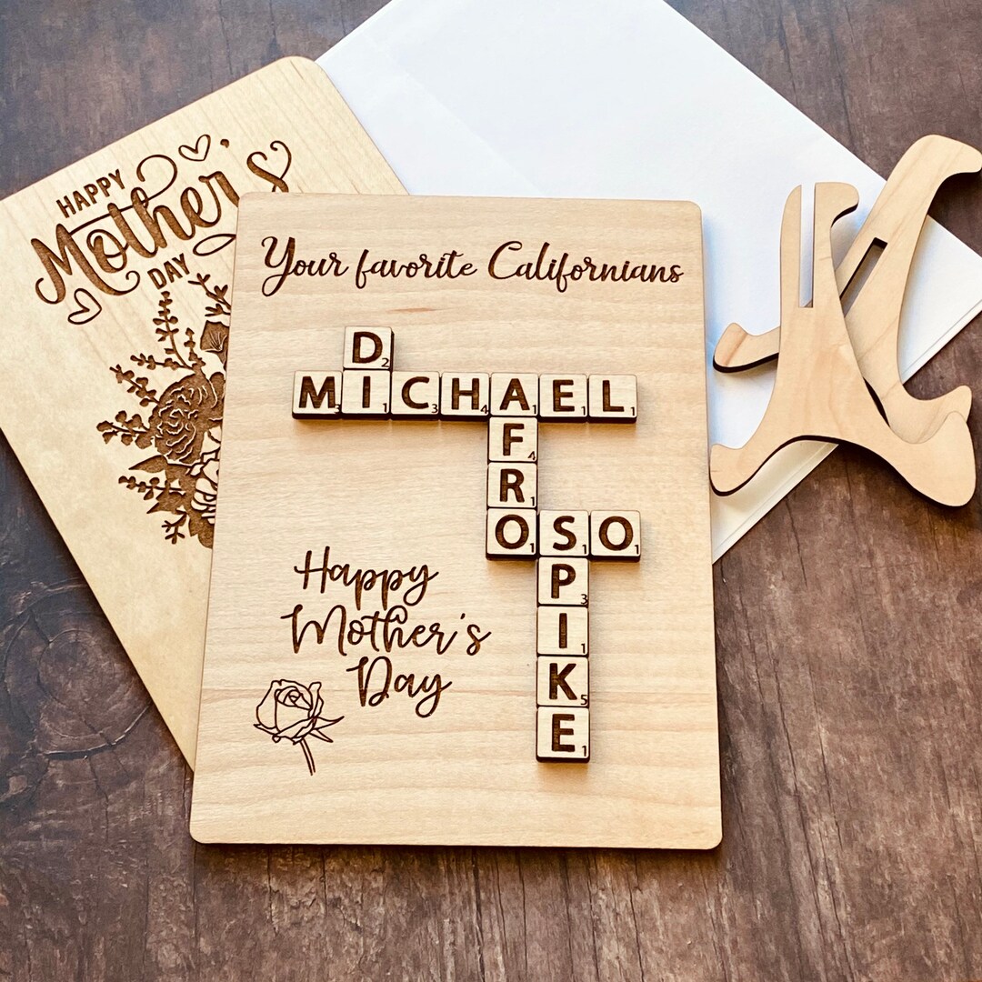 Wooden Mother's Day Card With Name Scrabble Tiles & Stand, Unique Gift ...
