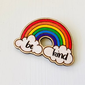 Be Kind Pins, Purple Heart Acrylic Brooch, Rainbow and Cloud Wooden Pin ...