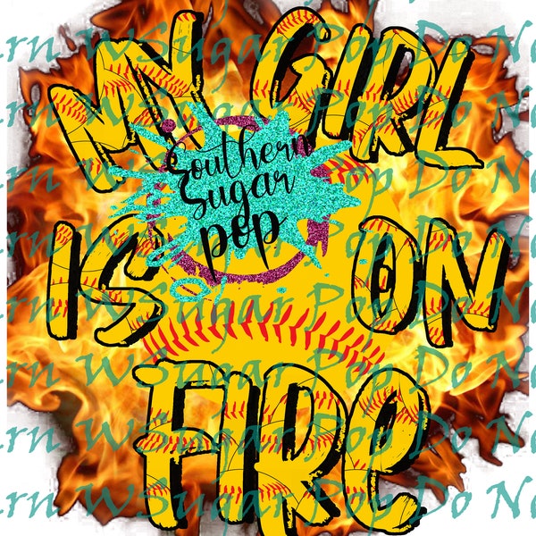 Softball on Fire Png - Etsy