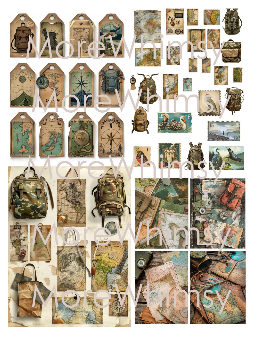 TRAVEL DIGITAL PAPER Digikit Ephemera Tags Adventure Junk Journal ...