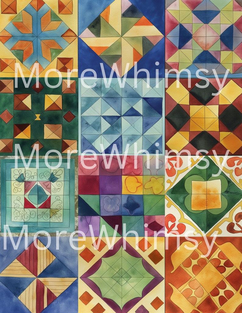 QUILT BLOCK NOTECARDS 1 Digital Paper, Clusters, Paper Buttons ...