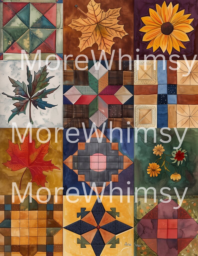 QUILT BLOCK NOTECARDS 1 Digital Paper, Clusters, Paper Buttons ...