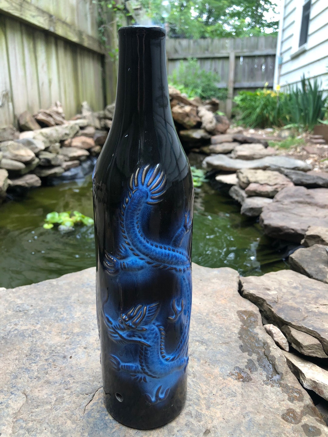 Chinese Dragon Ceramic Incense Bottle Blue & Black Asian - Etsy