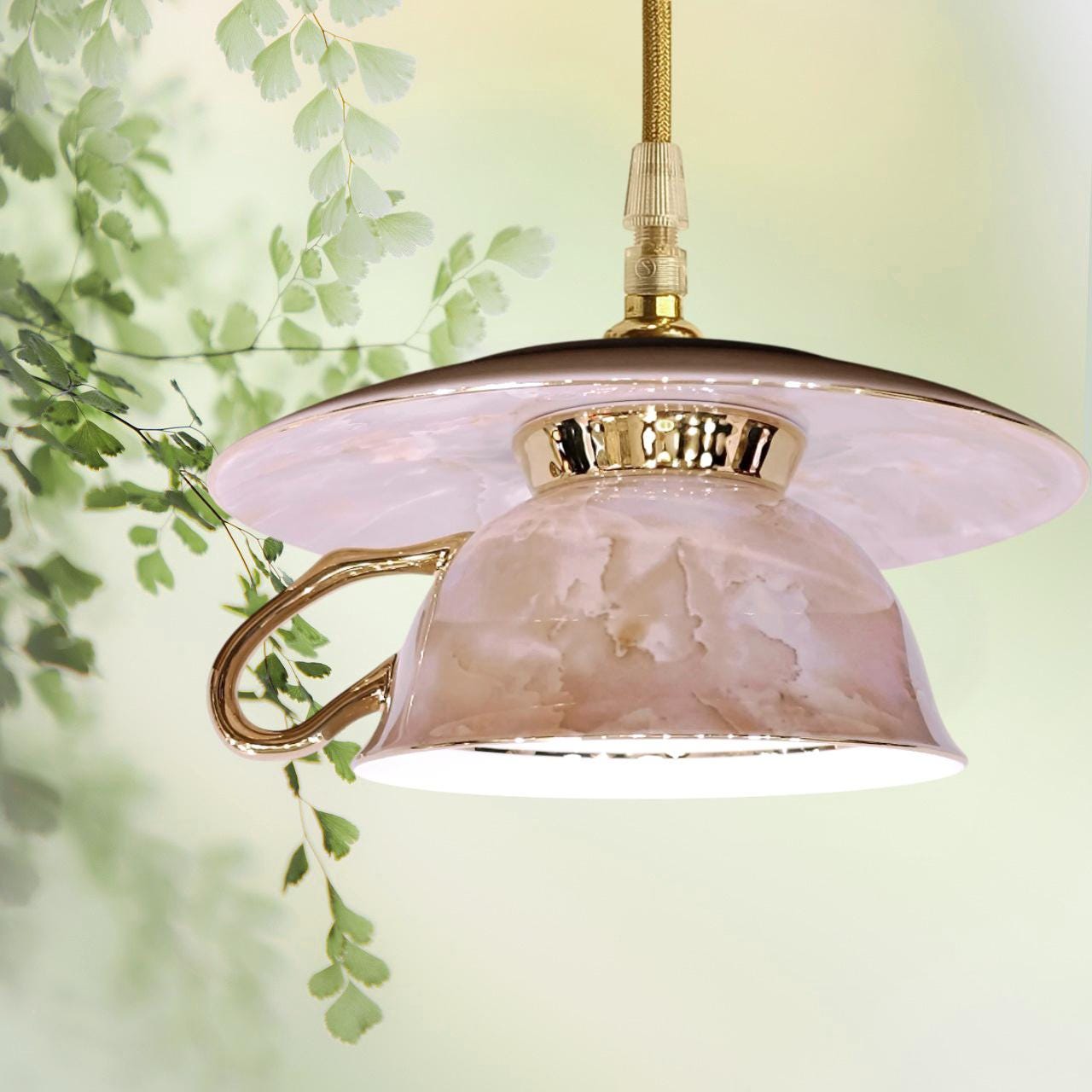 Bone China Tea Cup Pendant Light: Marble Pattern, Gold Finish - Etsy