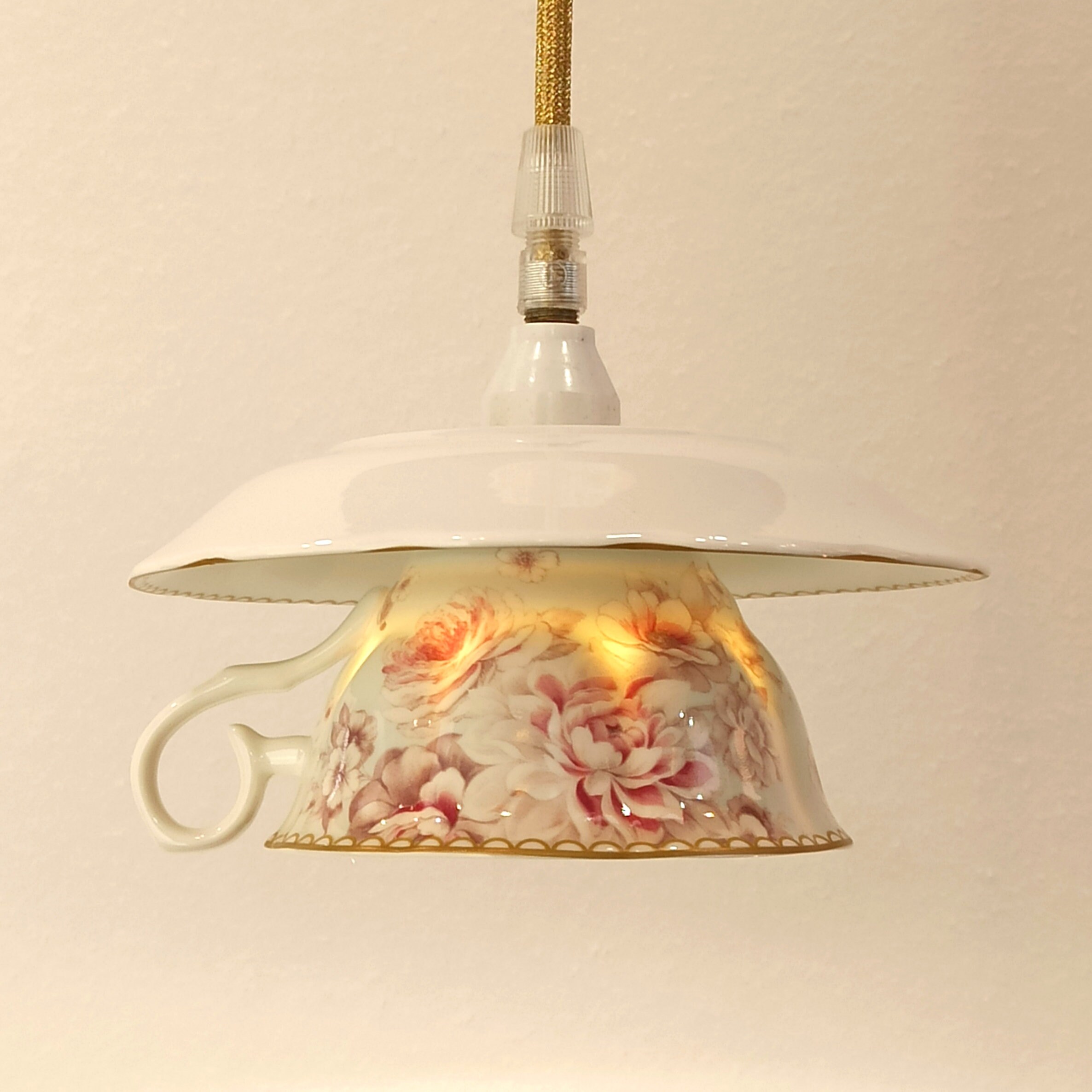 Tea Cup Lamp With Beautiful Floral Pattern, by Abajur. A Fine Bone ...