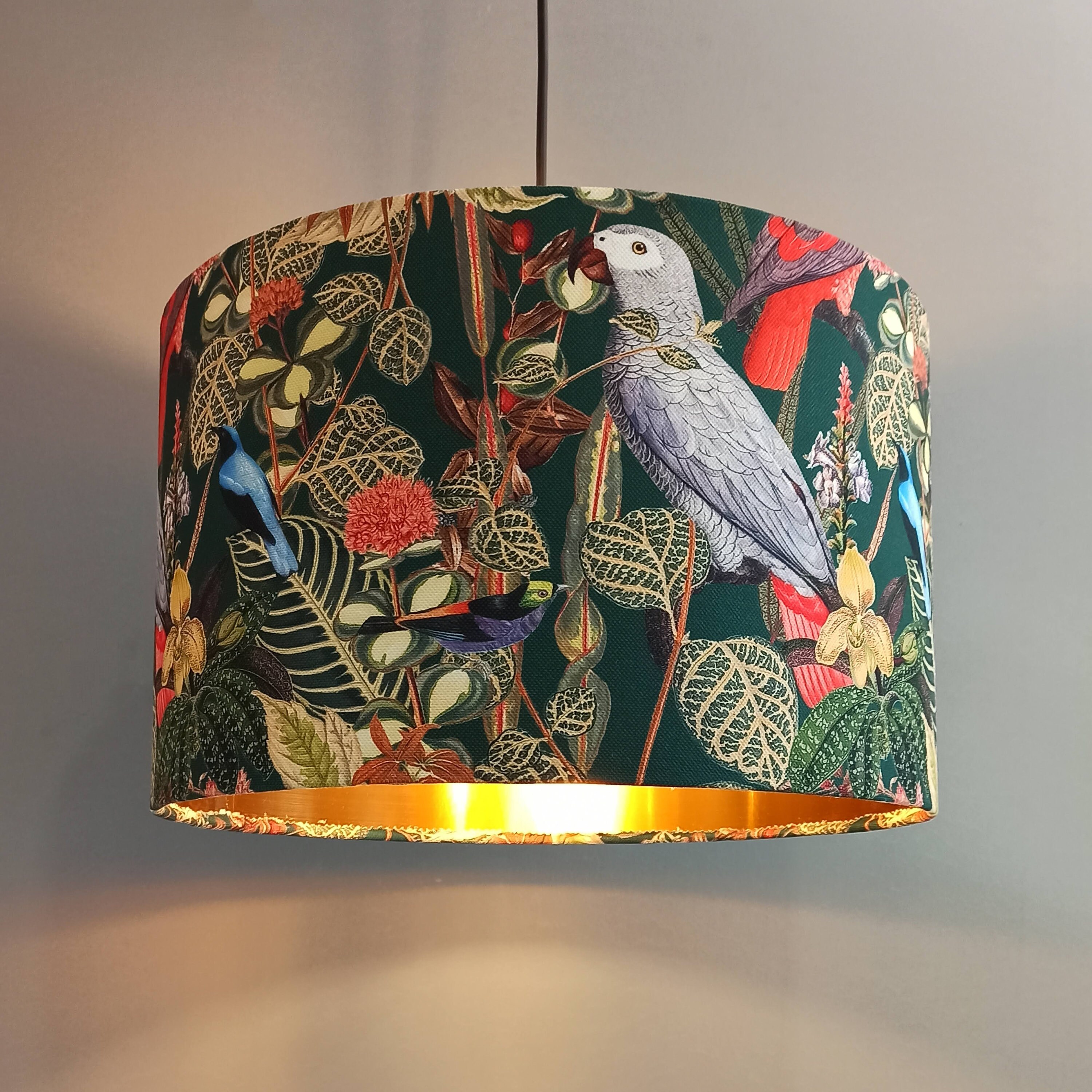 PARADISE BIRDS in GREEN, Handmade Lamp Shade, Gold Lined, by Abajur. - Etsy