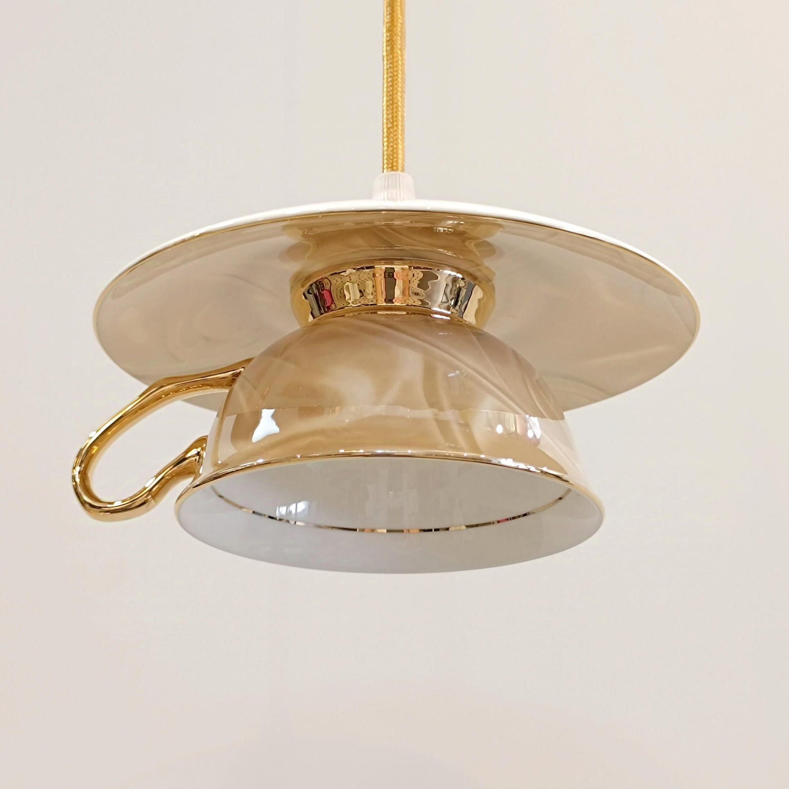 Bone China Tea Cup Pendant Light: Marble Pattern, Gold Finish - Etsy